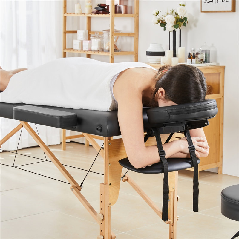 Wooden Adjustable 2 Sections Massage Couch Portable Spa Table